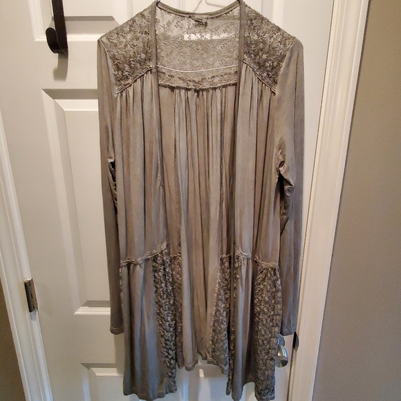 POL | Sweaters | Pol Cardigan Lace Grey Lightweight Sz Large Boho ...